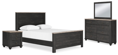 Nanforth Queen Panel Bed with Mirrored Dresser and Nightstand | Ashley