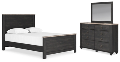 Nanforth Queen Panel Bed with Mirrored Dresser | Ashley