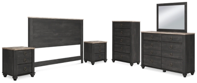 Nanforth King/California King Panel Headboard with Mirrored Dresser ...
