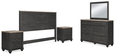 Nanforth King/California King Panel Headboard with Mirrored Dresser and 2 Nightstands | Ashley