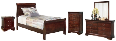 Alisdair Twin Sleigh Bed with Mirrored Dresser, Chest and Nightstand ...