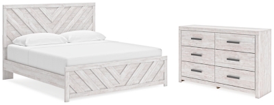 Click here for Cayboni King Panel Bed with Dresser  Whitewash prices