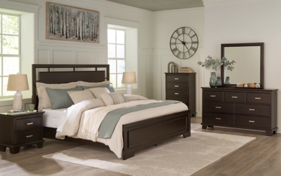 Click here for Covetown King Panel Bed with Mirrored Dresser  Che... prices