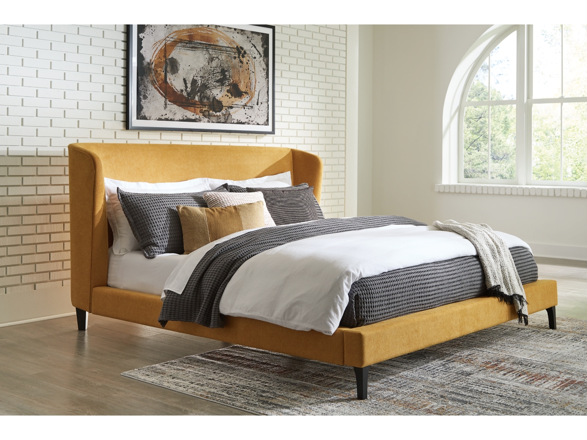 Maloken King Wingback Upholstered Platform Bed Ashley