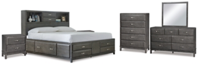 Caitbrook Queen Storage Bed with 8 Storage Drawers with Mirrored ...