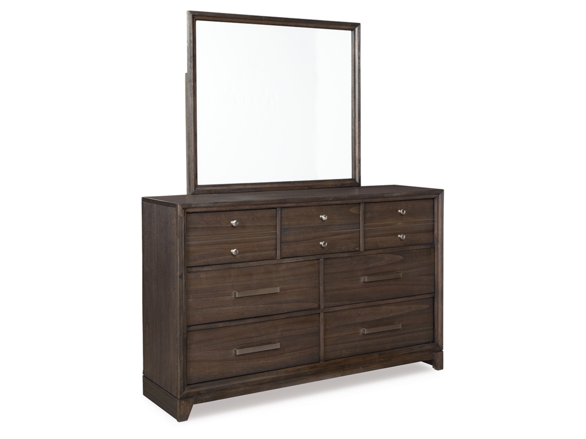 Brueban Queen Panel Bed with 2 Storage Drawers with Mirrored Dresser Ashley