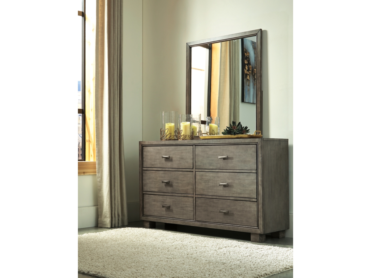 Arnett King Bookcase Bed with Mirrored Dresser Ashley