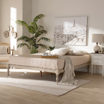 Click here for Iseline Antique Wood Queen Platform Bed Frame  Whi... prices