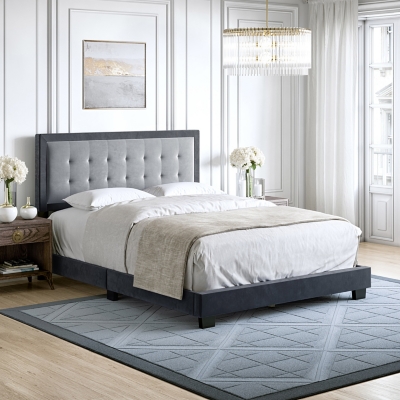 Click here for Shoshana Upholstered Velour Platform Bed  Gray prices