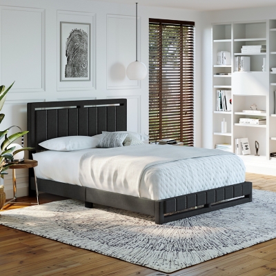 Click here for Roza King Upholstered Linen Platform Bed  Black prices