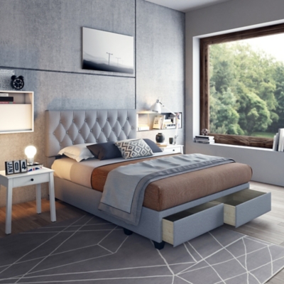 Click here for Amandine Upholstered Linen Storage Bed  Gray prices