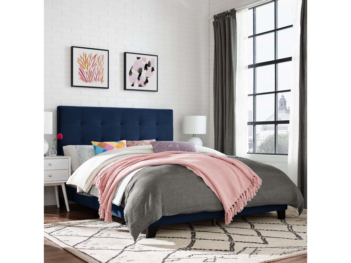 Melanie King Tufted Button Upholstered Velvet Platform Bed Ashley