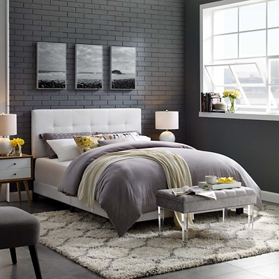 Click here for Amira Queen Upholstered Bed  White prices
