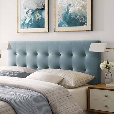 Click here for Emily Biscuit Tufted Velvet Headboard  Light Blue prices
