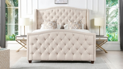 Click here for Marcella Upholstered Shelter Wingback Panel Bed  S... prices