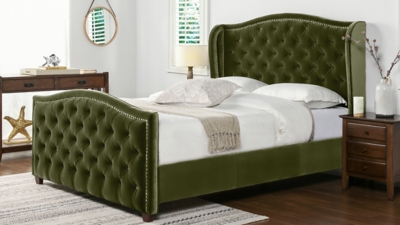 Click here for Marcella Upholstered Shelter Wingback Panel Bed  O... prices