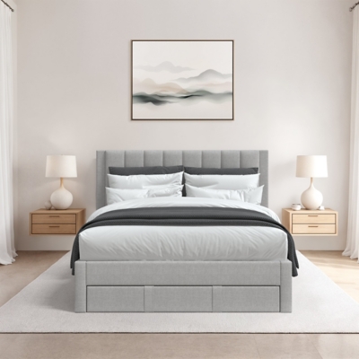 Click here for CorLiving Full Tufted Bed with Storage  Light Gray prices