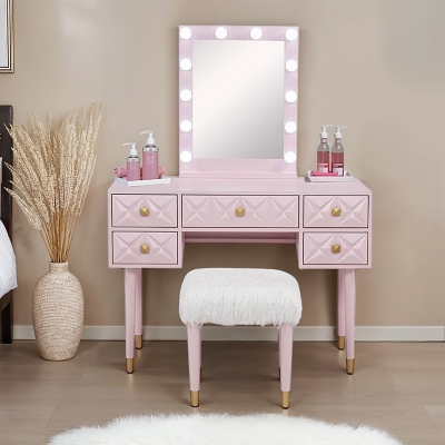 Click here for Linon Vanity Set with Stool  Pink prices