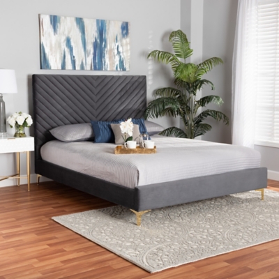 Click here for Baxton Studio Fabrico Queen Platform Bed  Gray/Gol... prices