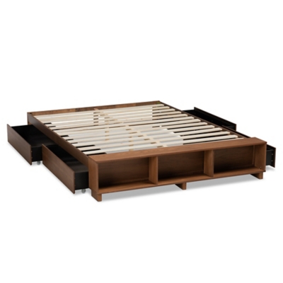 Arthur Wood Queen Platform Bed with Built-In Shelves | Ashley Furniture ...