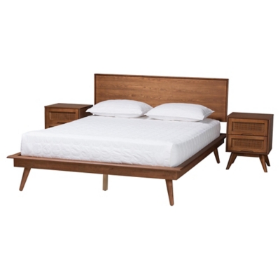 Baxton Studio Melora King Panel Bed with 2 Nightstands | Ashley