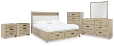 Click here for Calmoro Queen Bookcase Bed with Mirrored Dresser... prices