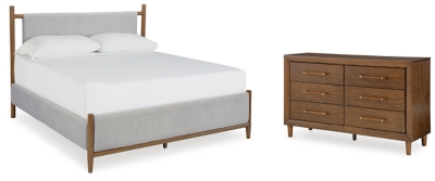 Click here for Lyncott King Upholstered Bed with Dresser  Brown prices