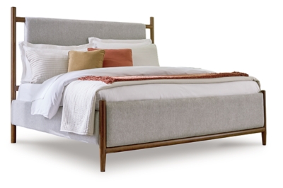Click here for Lyncott Queen Upholstered Panel Bed  Brown prices