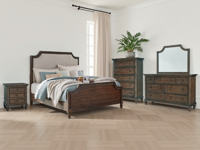 Click here for Veramond Queen Upholstered Panel Bed  Dark Brown prices