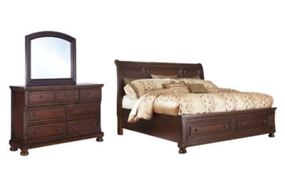 Porter California King Sleigh Bed with Mirrored Dresser | Ashley