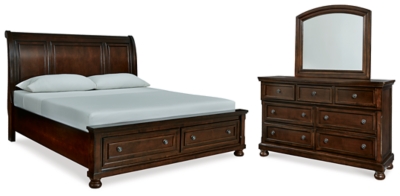 Porter King Sleigh Bed with Mirrored Dresser | Ashley