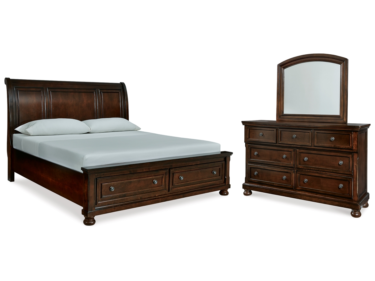 Porter King Sleigh Bed with Mirrored Dresser Ashley