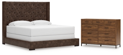 Click here for Steenlage King Upholstered Bed with Dresser  Brown prices