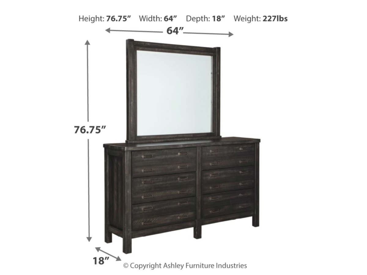 Baylow Queen Panel Bed with 4 Storage Drawers with Mirrored Dresser