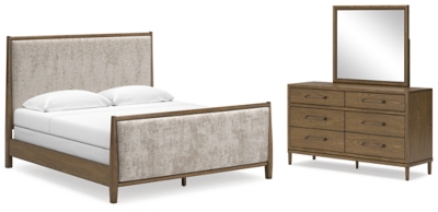 Click here for Roanhowe King Upholstered Bed with Mirrored Dresse... prices
