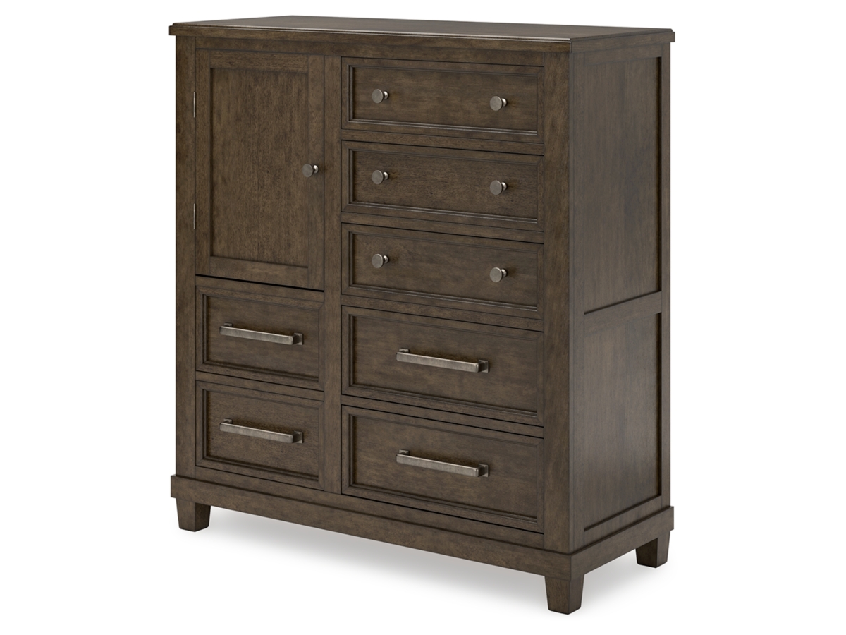 Hillcott California King Upholstered Bed with Mirrored Dresser Chest and Nightstand Ashley