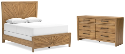 Click here for Takston Queen Panel Bed with Dresser  Light Brown prices