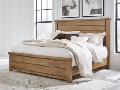 Click here for Kristiland King Panel Bed  Light Brown prices