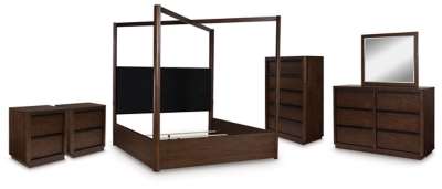 Click here for Kendamor Queen Canopy Bed with Mirrored Dresser  C... prices