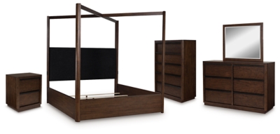 Click here for Kendamor Queen Canopy Bed with Mirrored Dresser  C... prices