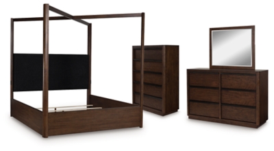 Click here for Kendamor Queen Canopy Bed with Mirrored Dresser an... prices