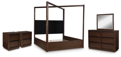 Click here for Kendamor Queen Canopy Bed with Mirrored Dresser an... prices