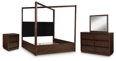 Click here for Kendamor Queen Canopy Bed with Mirrored Dresser an... prices