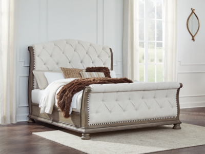 Click here for Ardenfield King Upholstered Sleigh Bed  Light Brow... prices