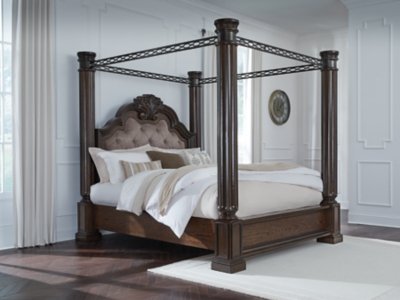 Click here for Maylee Queen Canopy Bed  Dark Brown prices