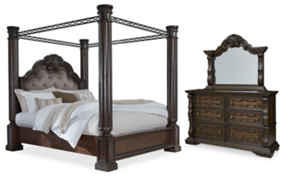 Click here for Maylee Queen Canopy Bed  Dresser and Mirror  Dark... prices