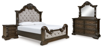 Click here for Maylee King Upholstered Bed with Mirrored Dresser... prices