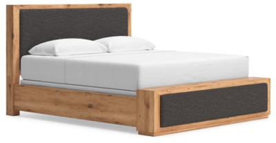 Click here for Bracken King Upholstered Panel Bed  Light Brown prices