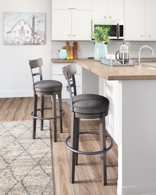 Caitbrook Bar Height Swivel Bar Stool with Contoured Backrest | Ashley
