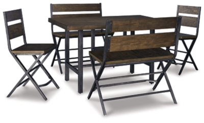 Kavara Counter Height Dining Table and 2 Barstools and 2 Benches | Ashley